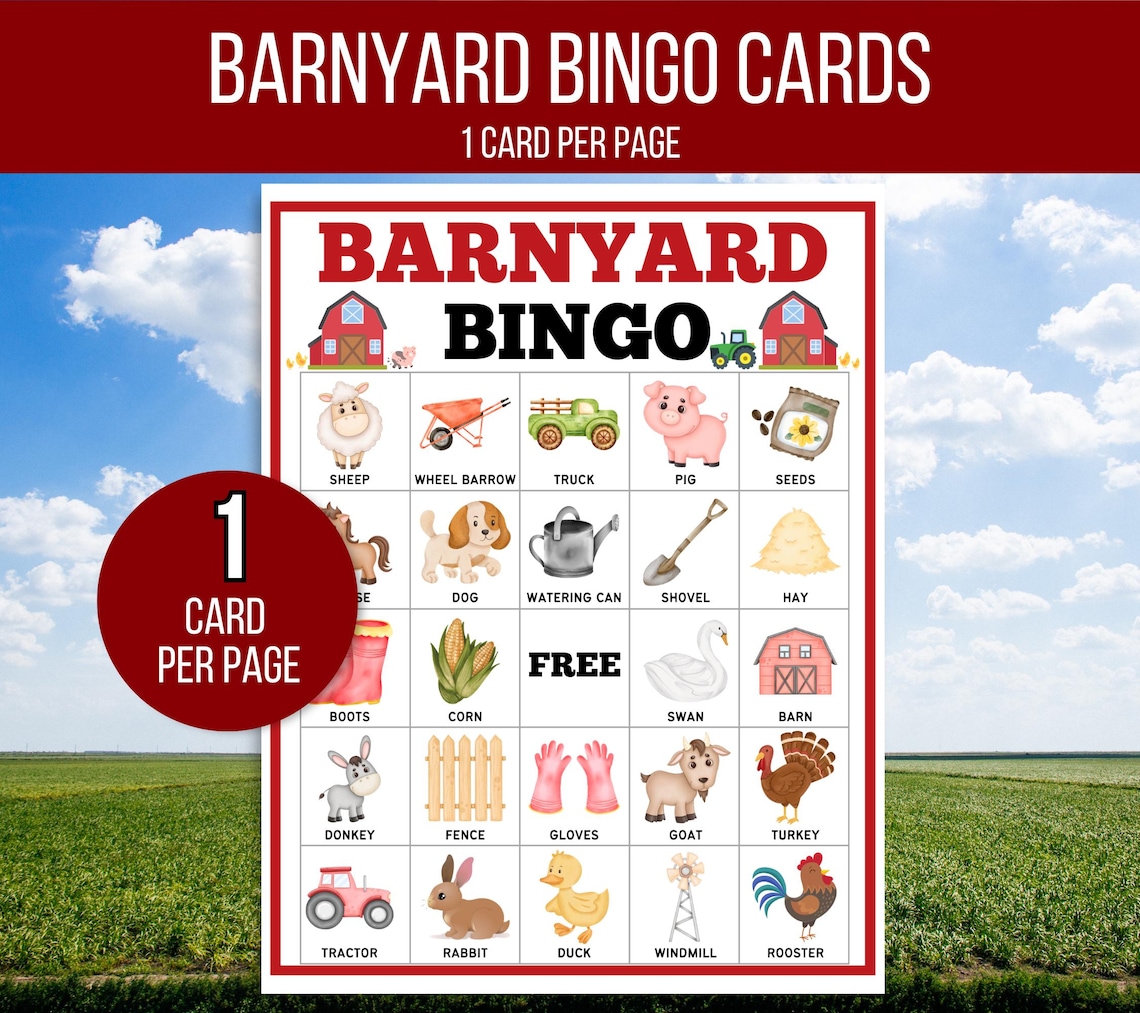 Barnyard Bingo, 30 Printable Barnyard Bingo Cards, Farm Bingo, Farm ...