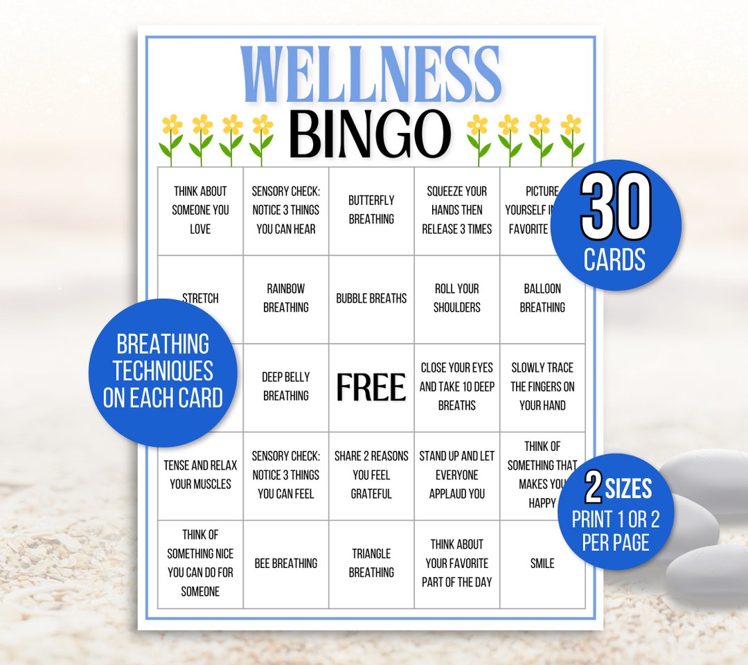 Wellness Bingo, 30 Wellness Bingo Cards, Mindfulness Bingo, Mindfulness ...