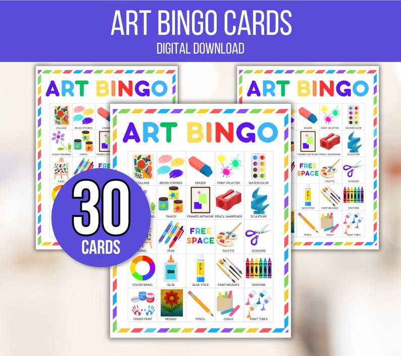 Art Bingo, 30 Printable Art Bingo Cards, Art Game, Art Party Game, Art ...