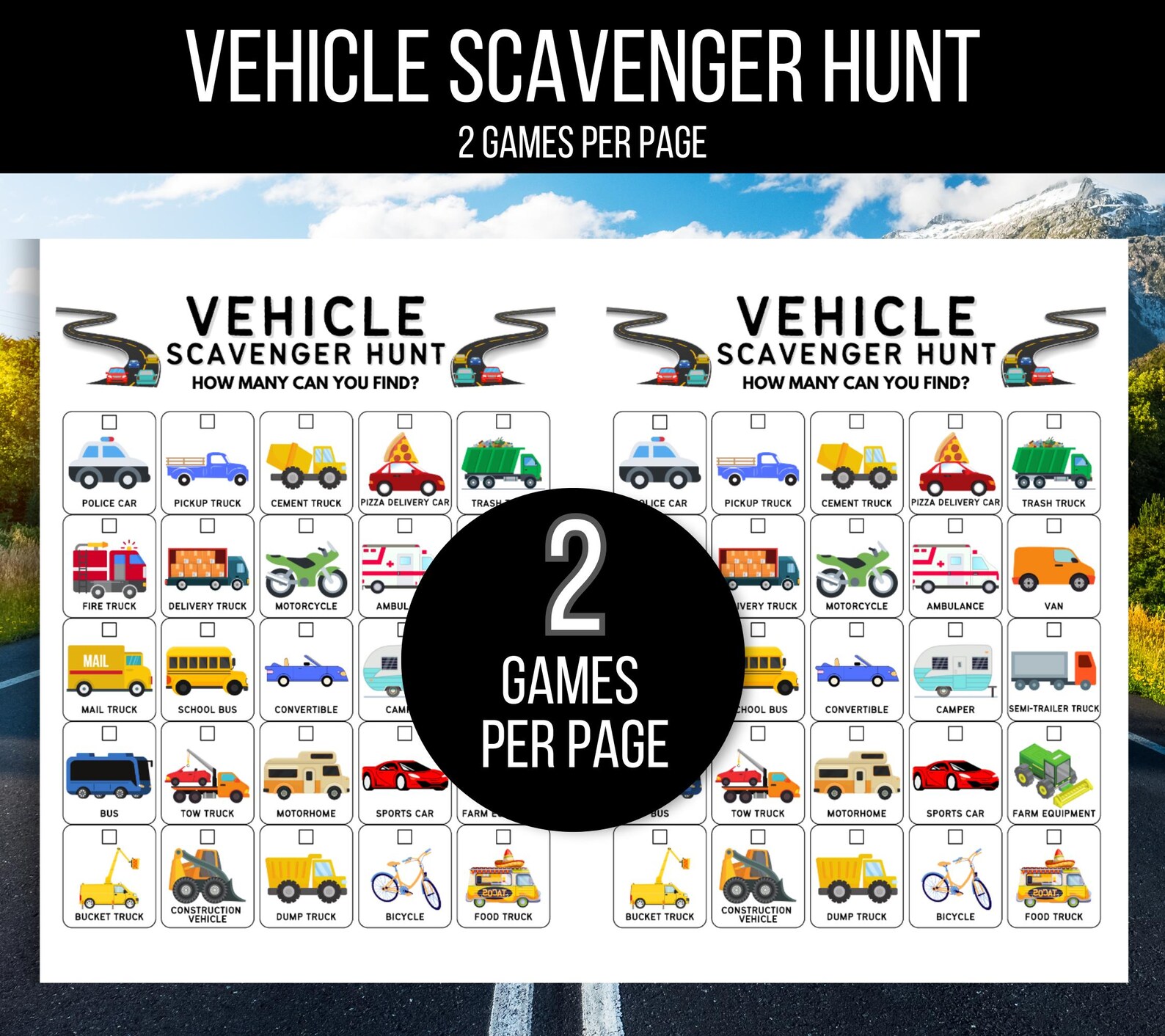 Road Trip Scavenger Hunt for Kids, Vehicle Scavenger Hunts, Road Trip ...