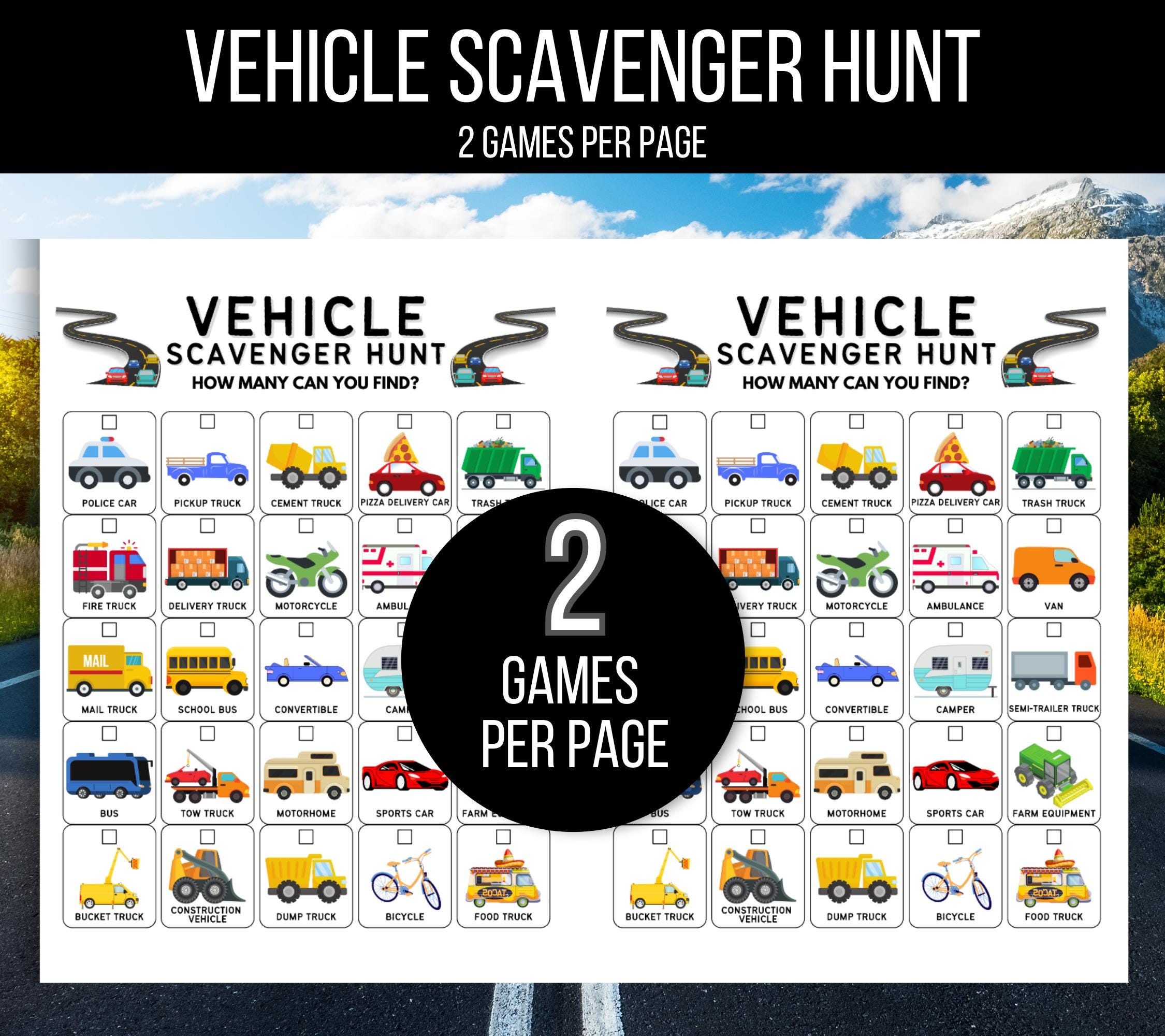 Road Trip Scavenger Hunt for Kids, Vehicle Scavenger Hunts, Road Trip ...