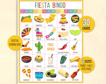 Fiesta Bingo, 30 Printable Fiesta Bingo Cards, Fiesta Activity for Kids ...