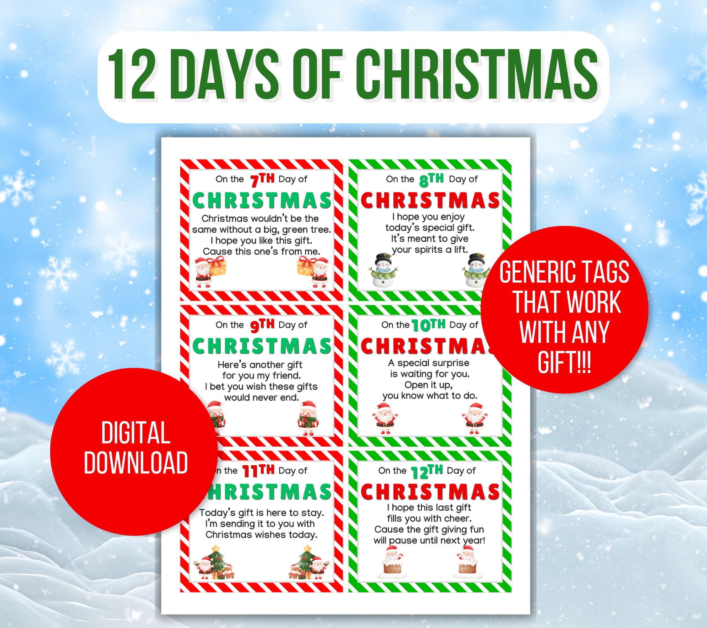 12 Days of Christmas Gift Tags, 12 Days of Christmas, Printable ...