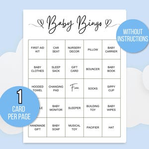 Baby Boy Bingo, 60 Baby Boy Bingo Cards, Baby Boy Bingo Game, Baby ...