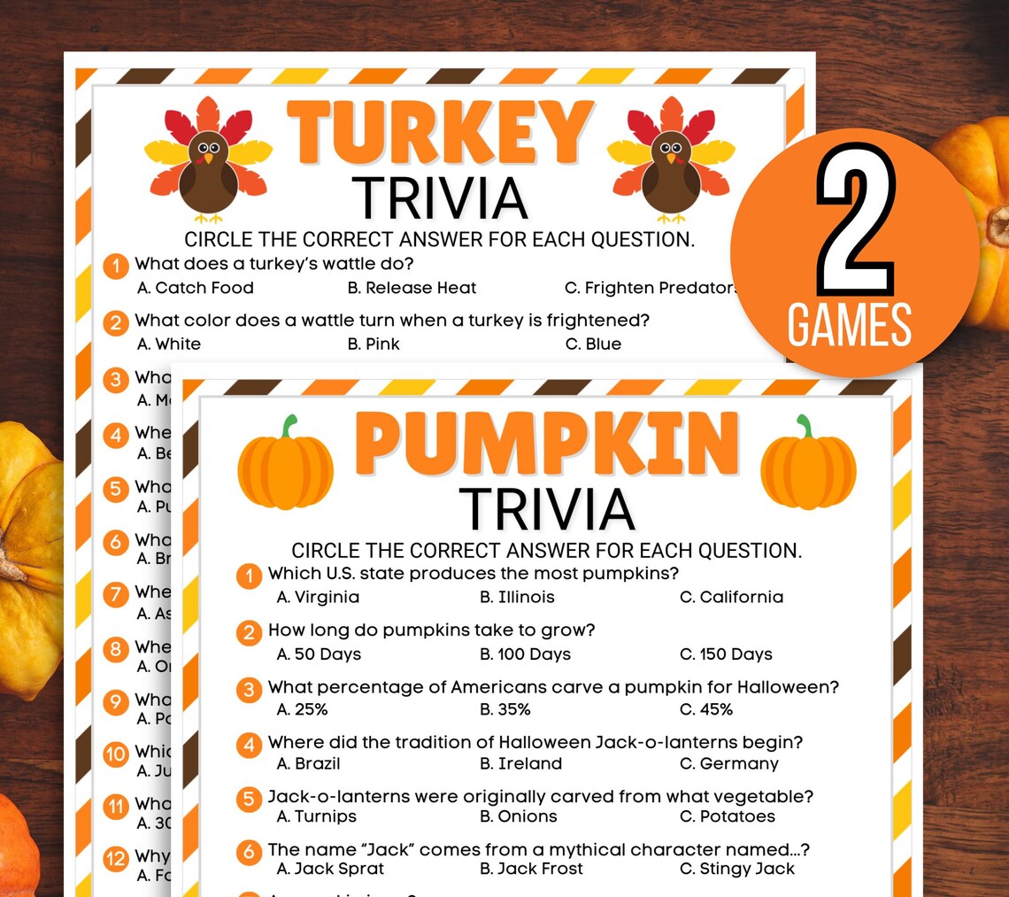 Turkey Trivia Game, Thanksgiving Party Games, Thanksgiving Trivia ...