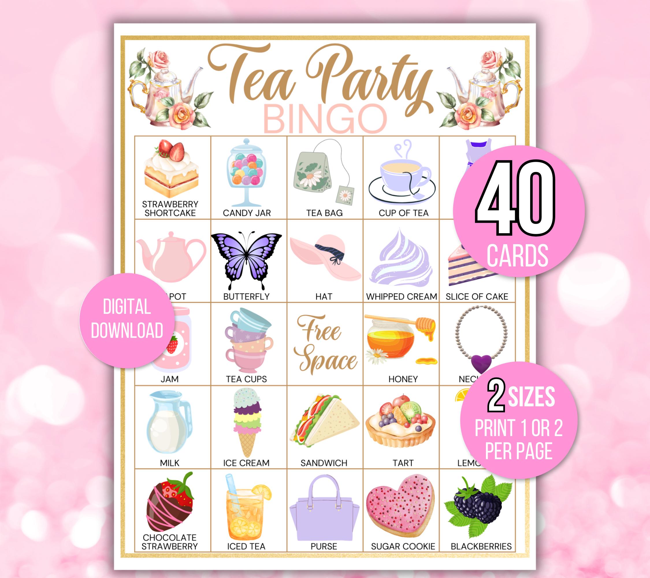 Tea Party Bingo, 40 Unique Printable Tea Party Bingo Cards, Tea Party ...