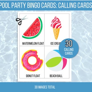 Pool Party Bingo, 30 Unique Printable Pool Bingo Cards, Pool Party Game ...