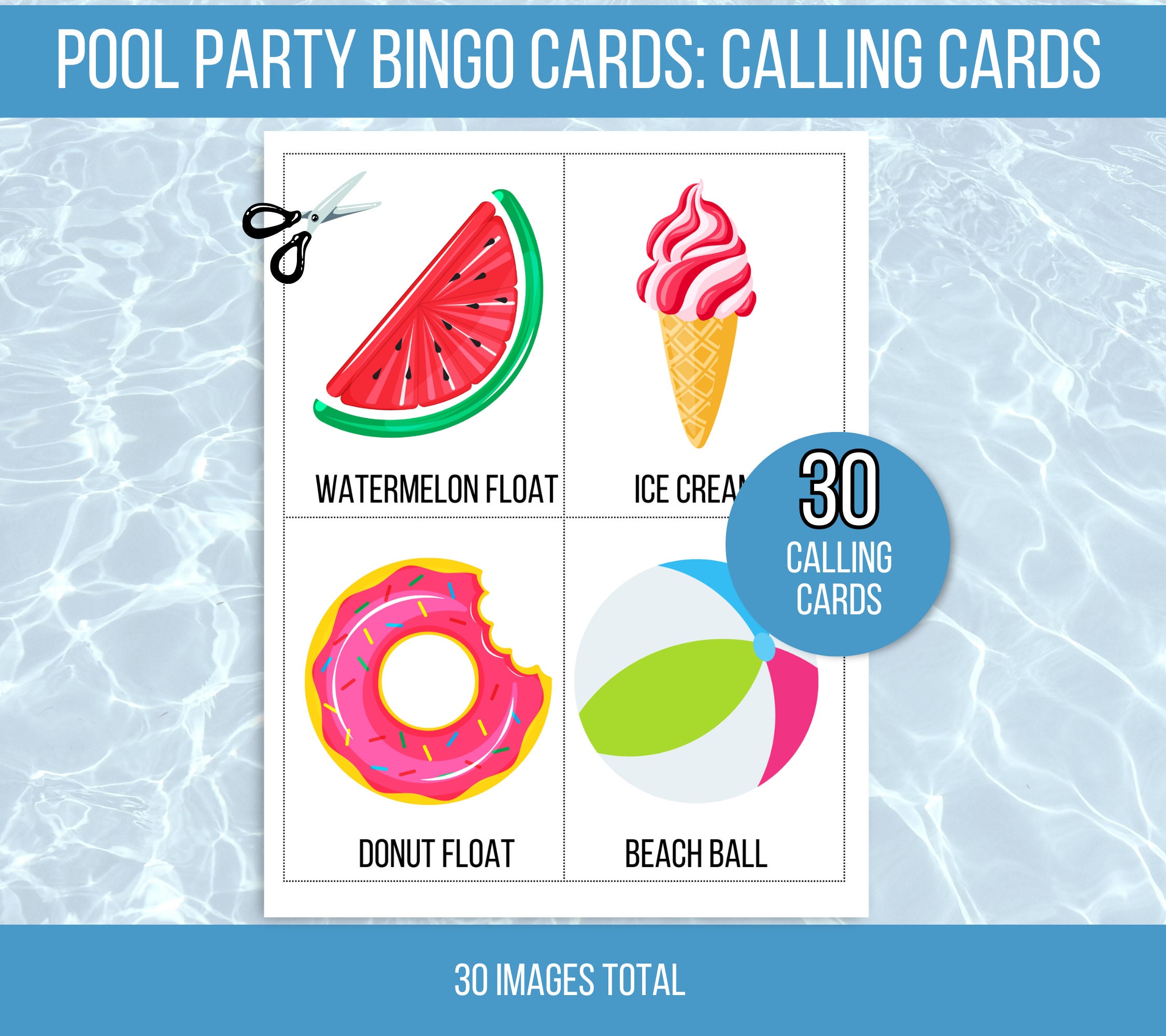 Pool Party Bingo, 30 Unique Printable Pool Bingo Cards, Pool Party Game ...