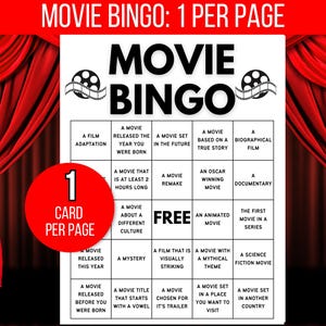 Movie Bingo, 10 Movie Bingo Cards, Movie Games, Movie Tracker Bingo ...