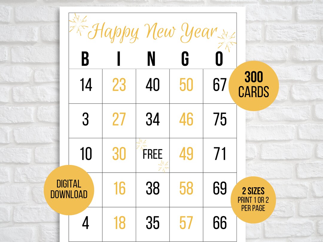 300 New Year's Eve Bingo Cards, 1, 2, or 4 per Page, New Year's Bingo ...