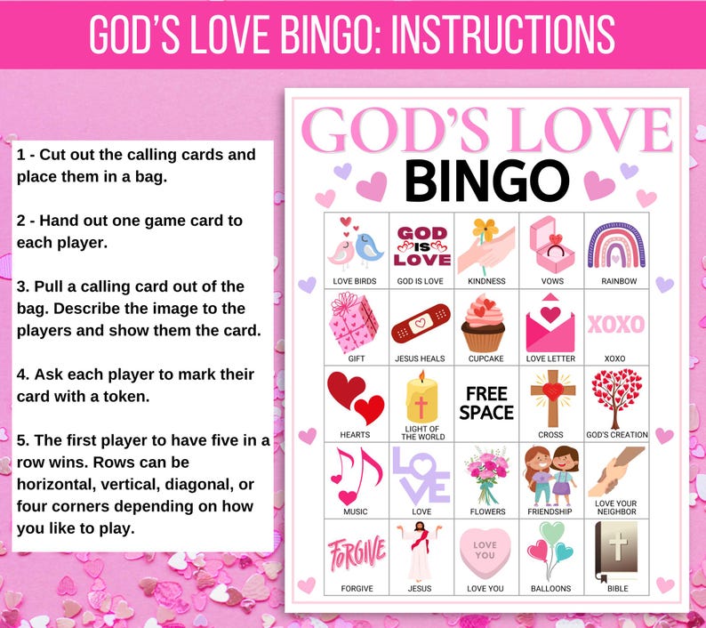 Gods Love Bingo, 60 Gods Love Bingo Cards, Bible Bingo, Valentines ...