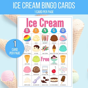 Ice Cream Bingo, 30 Printable Ice Cream Bingo Cards, Ice Cream Birthday ...