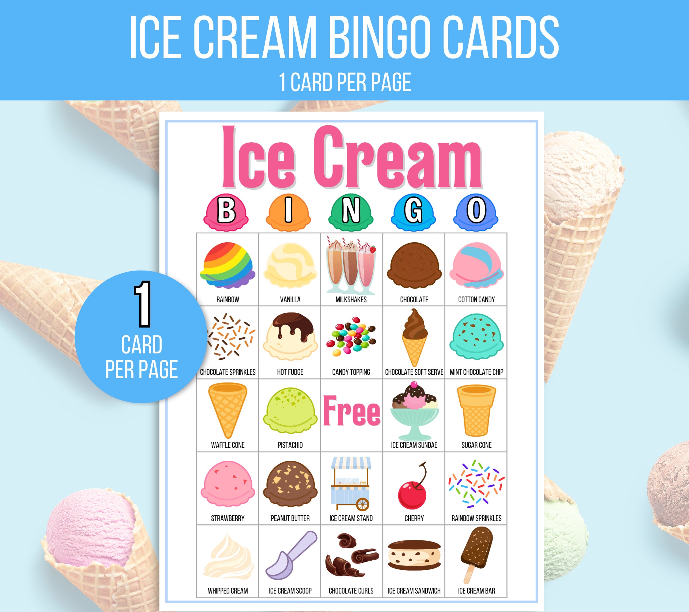 Ice Cream Bingo, 30 Printable Ice Cream Bingo Cards, Ice Cream Birthday ...