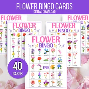 Flower Bingo, Spring Bingo, Garden Bingo, 40 Printable Flower Bingo ...