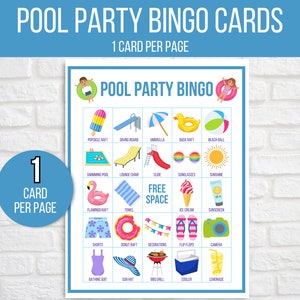 Pool Party Bingo, 30 Unique Printable Pool Bingo Cards, Pool Party Game ...
