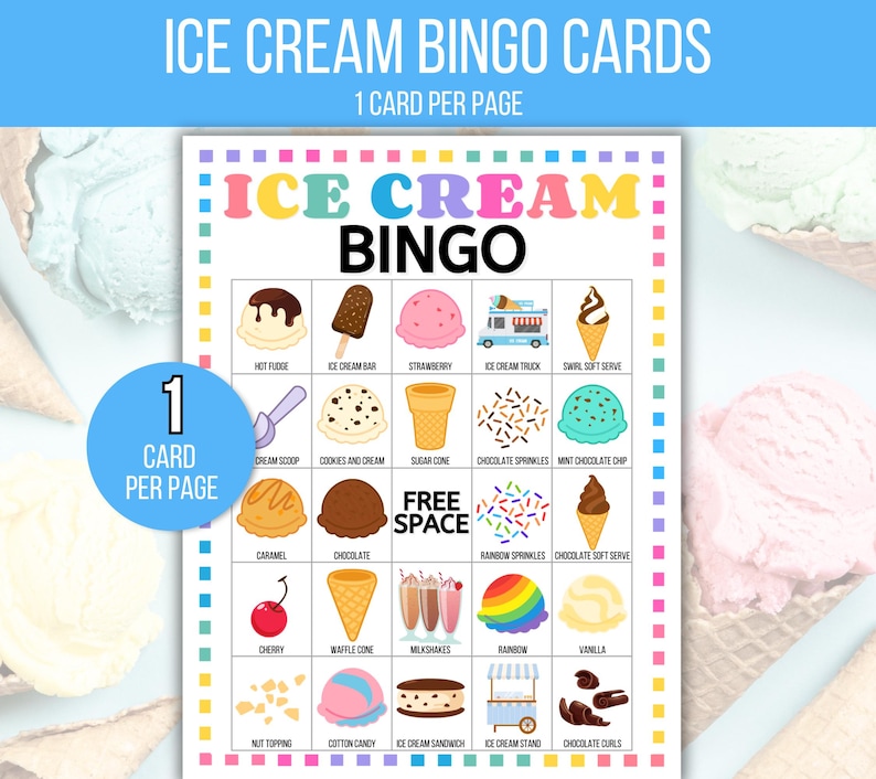 Ice Cream Bingo, 50 Printable Ice Cream Bingo Cards, Ice Cream Birthday ...