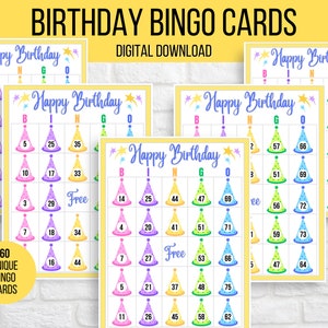 Birthday Bingo, 60 Birthday Bingo Cards, Birthday Party Game, Happy Birthday Bingo Board Game ...