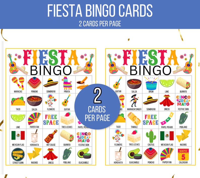 Fiesta Bingo, 30 Printable Fiesta Bingo Cards, Fiesta Activity for Kids ...