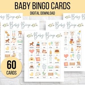 Baby Bingo, 60 Baby Bingo Cards, Baby Shower Bingo, Baby Shower Game ...