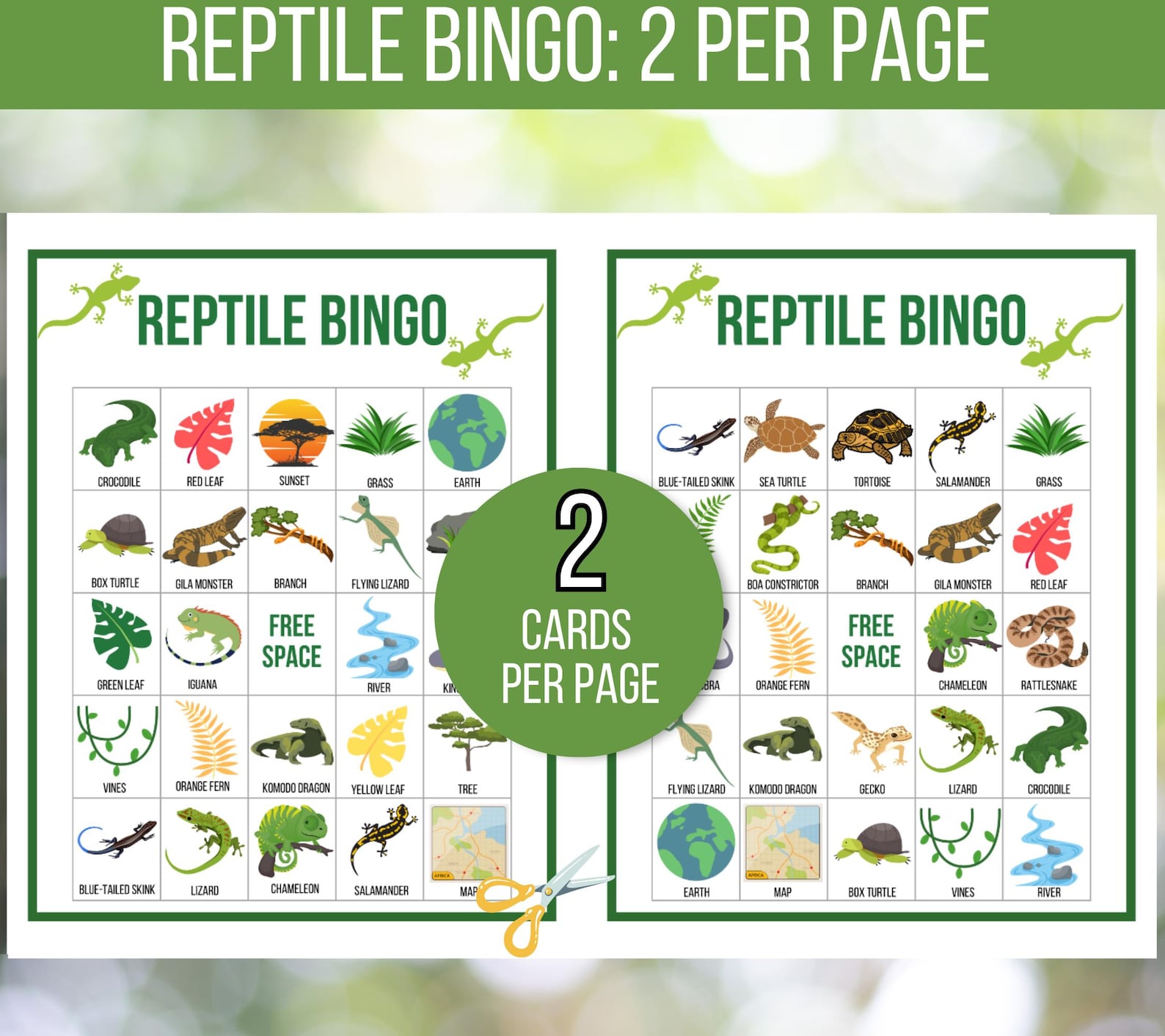 Reptile Bingo, 30 Printable Reptile Bingo Cards, Reptile Party Game ...