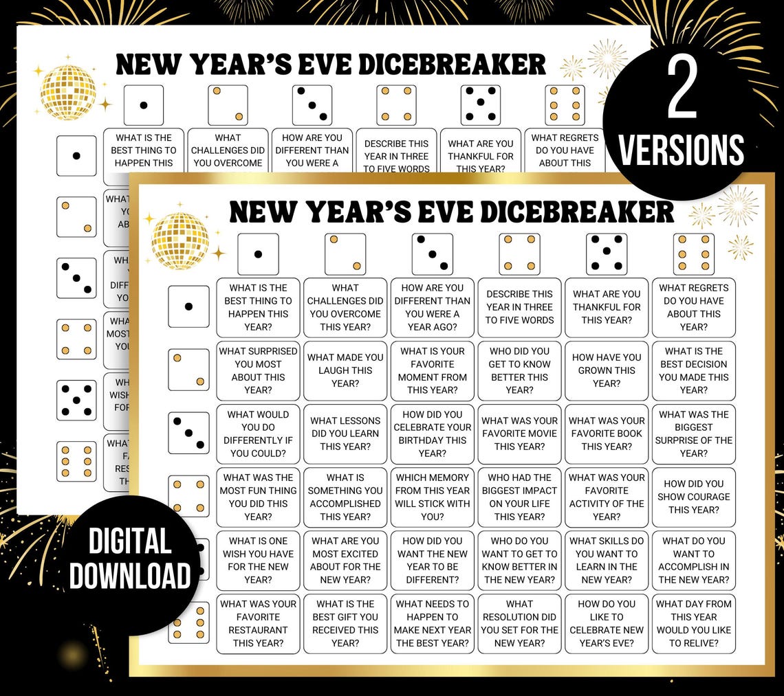 New Years Eve Dicebreaker, New Years Dicebreaker, New Years Icebreaker ...