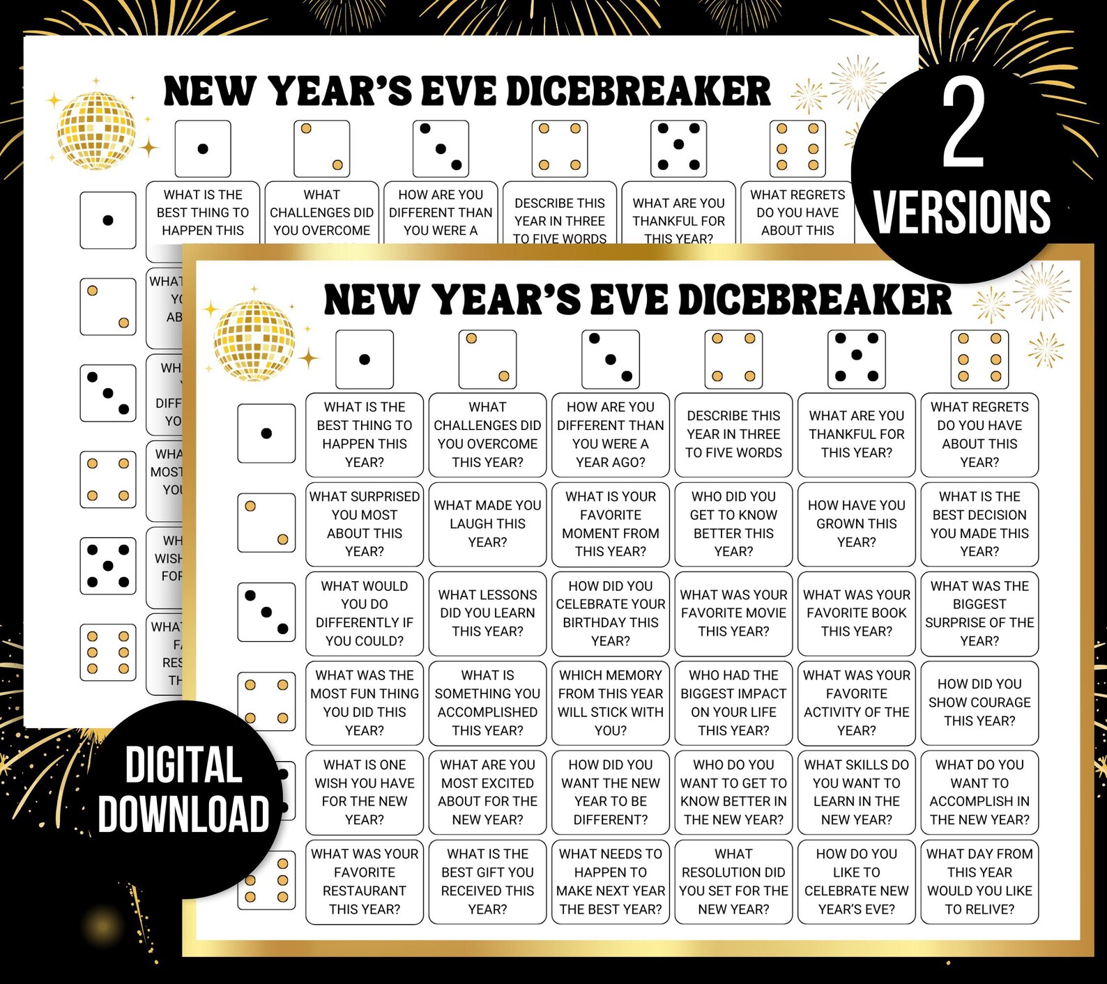 New Years Eve Dicebreaker, New Years Dicebreaker, New Years Icebreaker ...