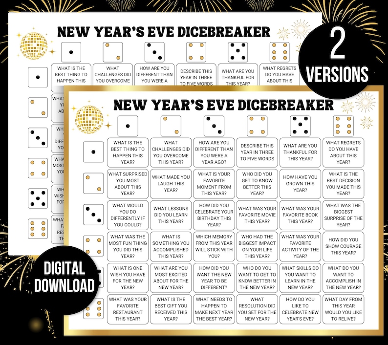 New Years Eve Dicebreaker, New Years Dicebreaker, New Years Icebreaker ...