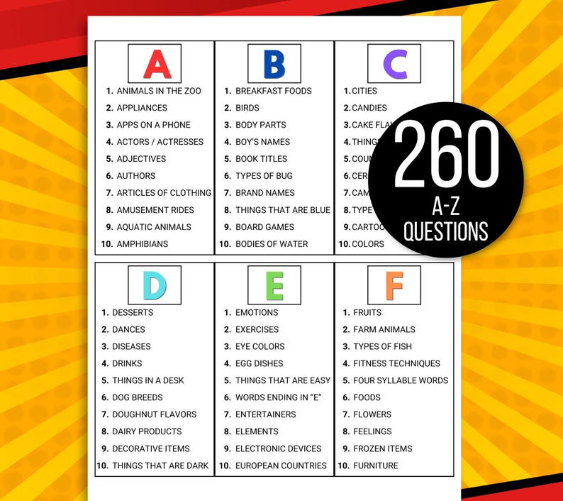 Scattergories Game, Family Scattergories Game, Scattergories Score ...