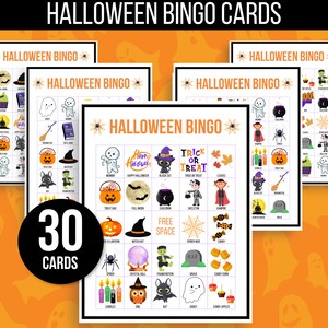 Halloween Bingo, 30 Halloween Bingo Cards, Halloween Activity, Kids ...