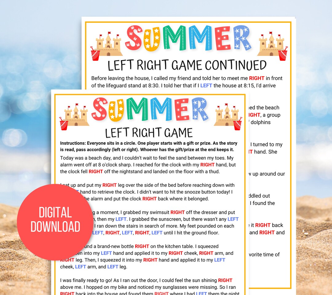 Summer Left Right Game, Summer Left Right Poem, Summer Pass the Prize ...