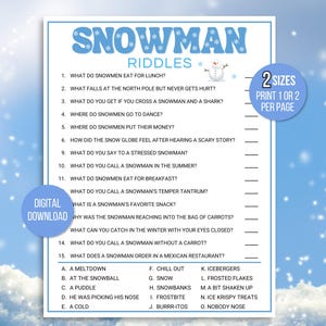 Snowman Riddles, Winter Riddles, Printable Snowman Riddles, Winter ...