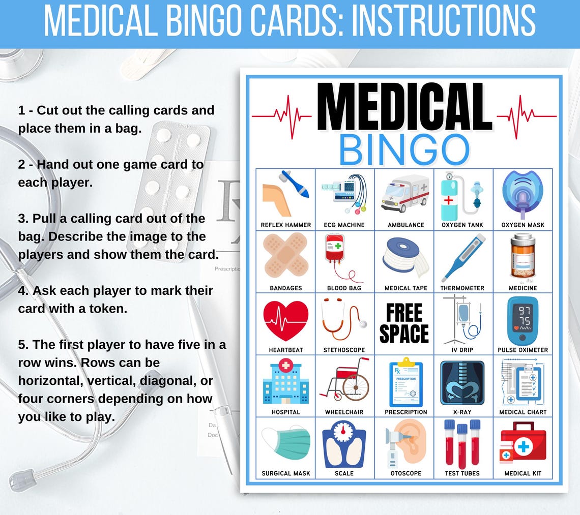 Medical Bingo, 40 Printable Medical Bingo Cards, Doctor Bingo, Nurse ...