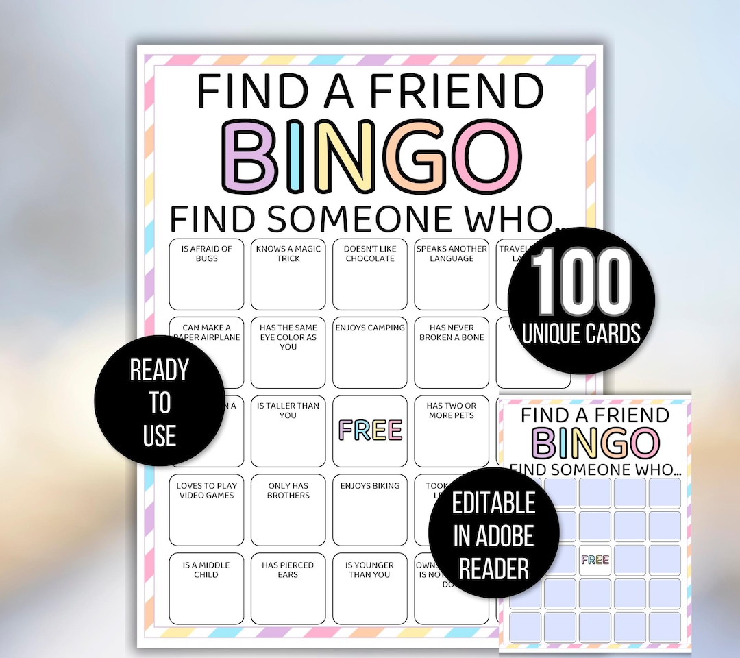 Find a Friend Bingo, Find A Friend Bingo Template, Find Someone Who ...