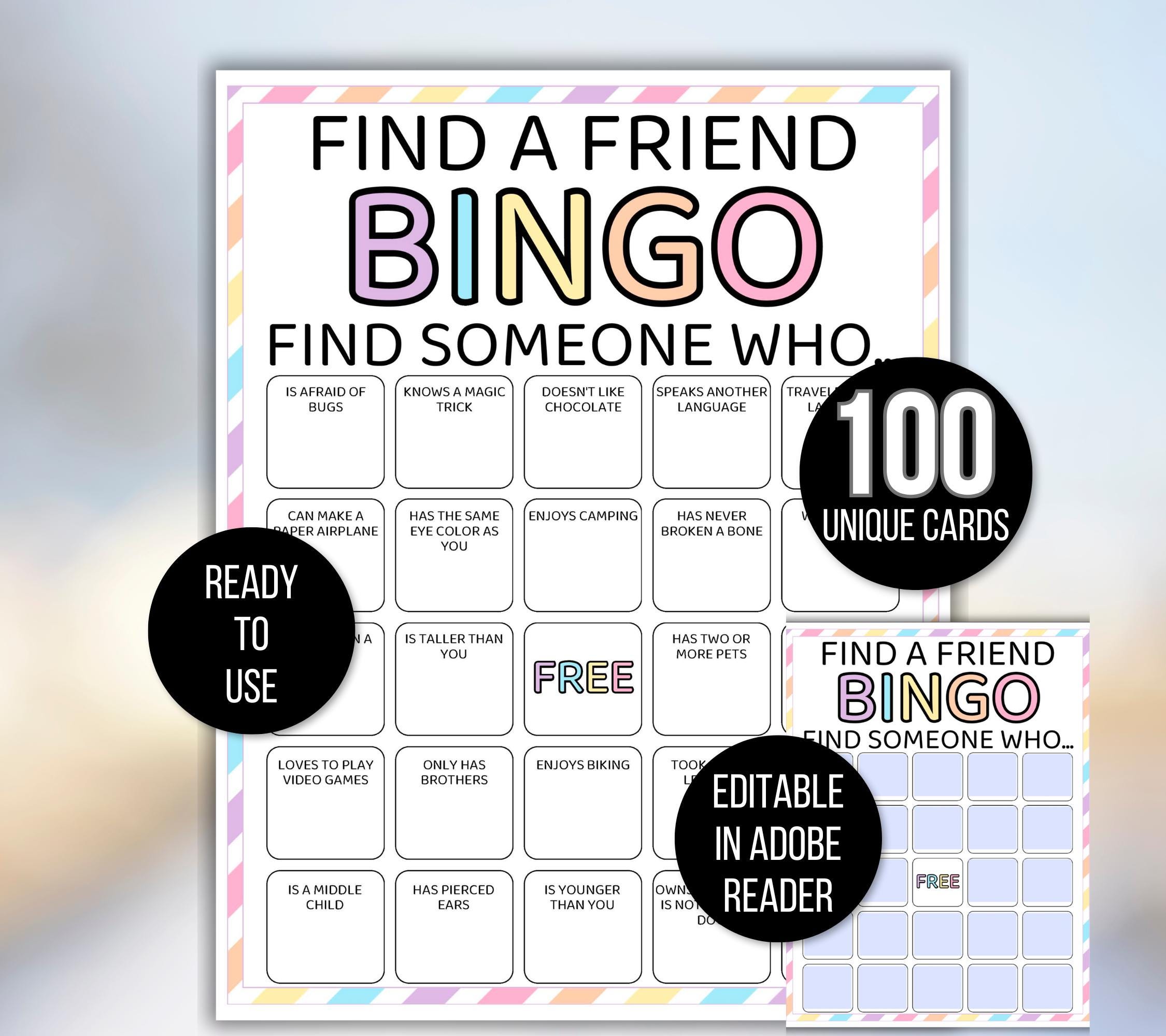 Find a Friend Bingo, Find A Friend Bingo Template, Find Someone Who ...