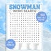 Snowman Word Search, Fun Snowman Game, Printable Snowman Game, Snowman ...