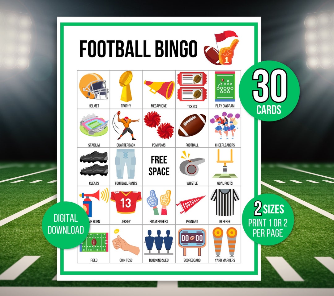 Football Bingo, 30 Unique Printable Football Bingo Cards, Football Game ...
