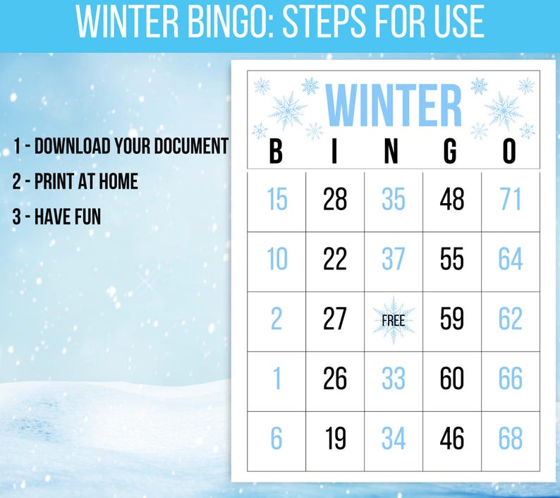 300 Winter Bingo Cards, Winter Number Bingo, Winter Carte Bingo, Winter ...