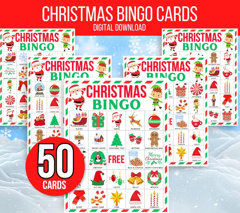 Christmas Bingo, 50 Christmas Bingo Cards, Christmas Activity, Kids ...