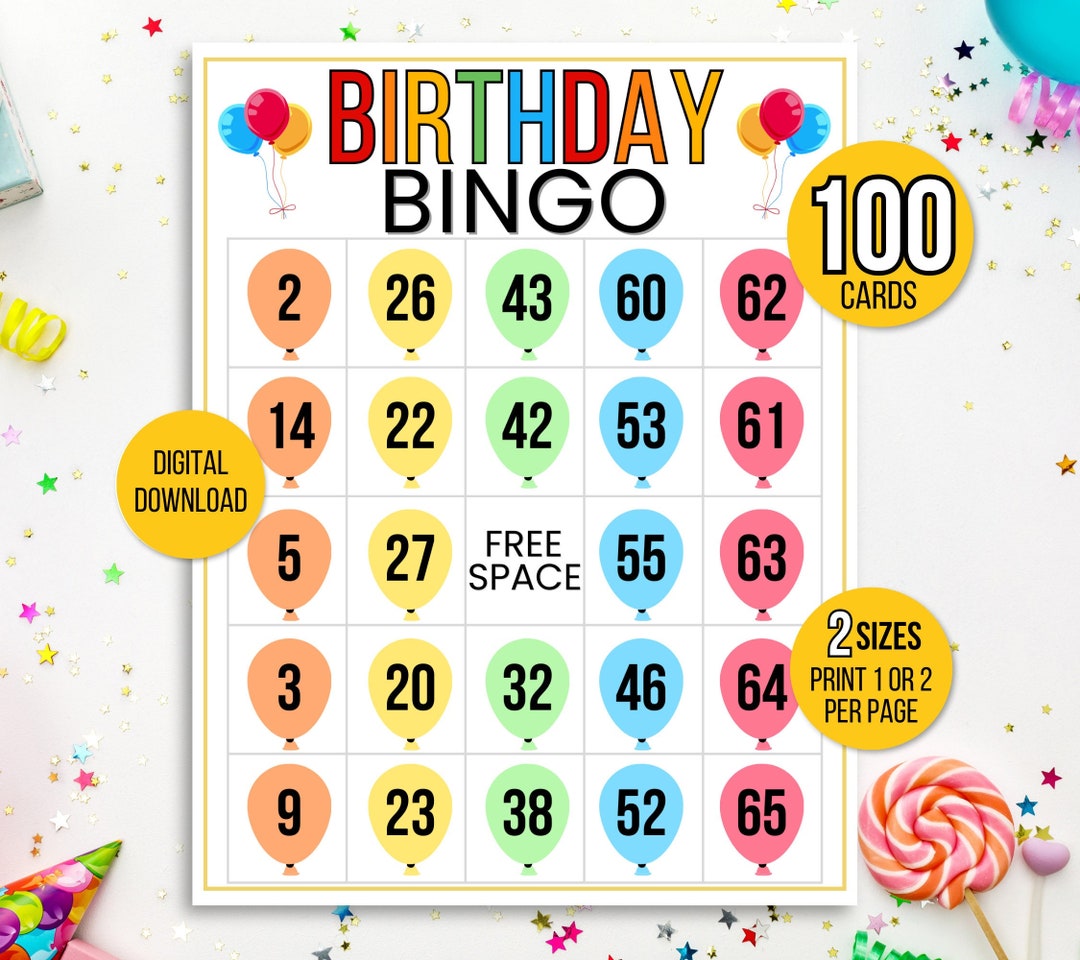 Birthday Bingo, 100 Birthday Party Bingo Cards, Birthday Game, Happy ...