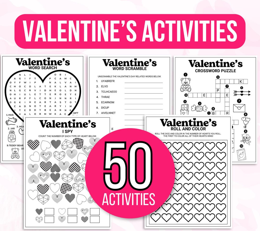 Valentine's Day Kid's Activities, 50 Printable Valentine's Day Game ...