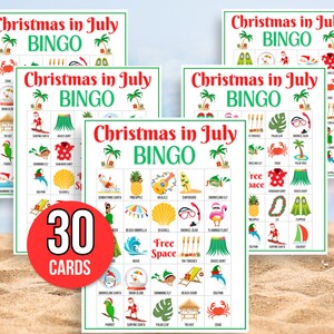 Christmas in July Bingo, 30 Christmas in July Bingo Cards, Christmas ...