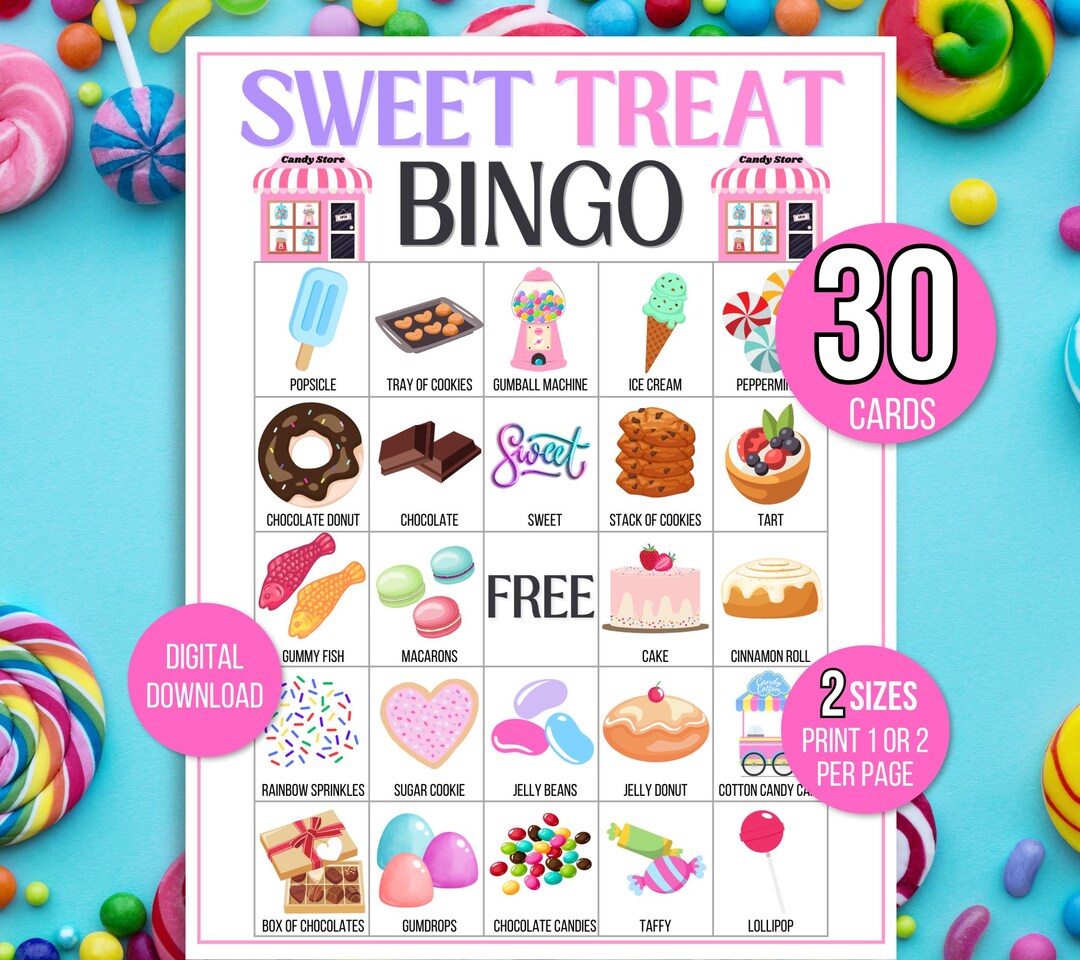 Sweet Treats Bingo, Candy Bingo, 30 Printable Candy Bingo Cards, Candy ...