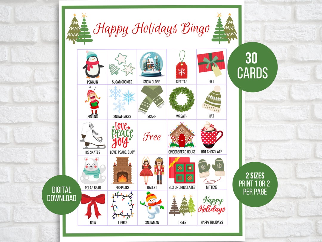 Holiday Bingo, 30 Holiday Bingo Cards, Holiday Activity, Kids Holiday ...