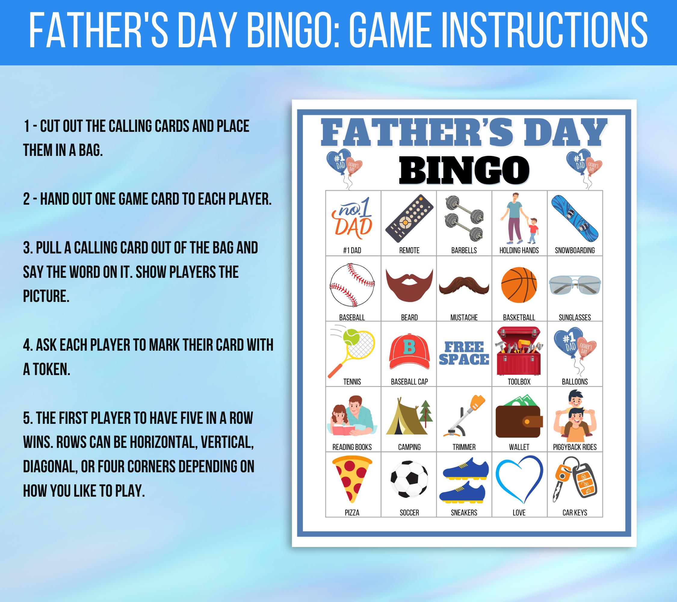 Printable Father's Day Bingo, 30 Father's Day Bingo Cards, Father's Day ...