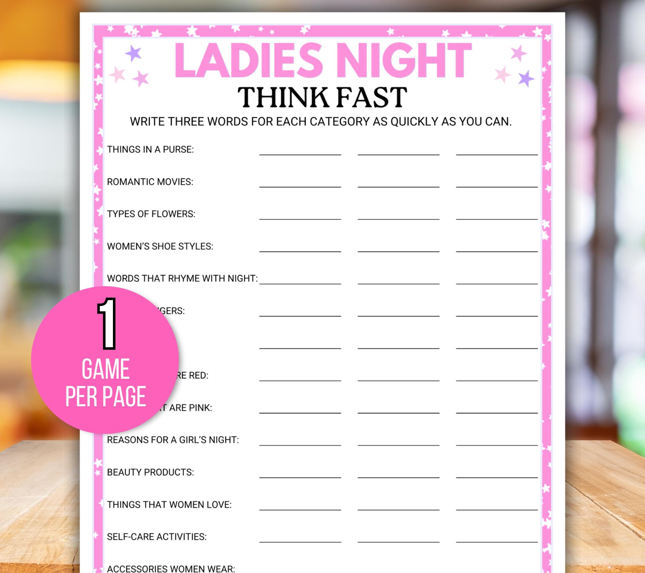 Ladies Night Think Fast Games, Ladies Night Party Games, Fun Ladies ...