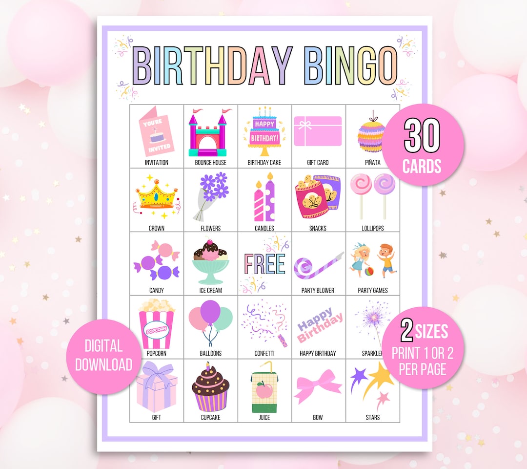 Birthday Bingo, 30 Birthday Bingo Cards, Birthday Party Game, Happy ...