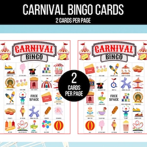 Carnival Bingo, Carnival Game, Carnival Party Activity, Carnival ...