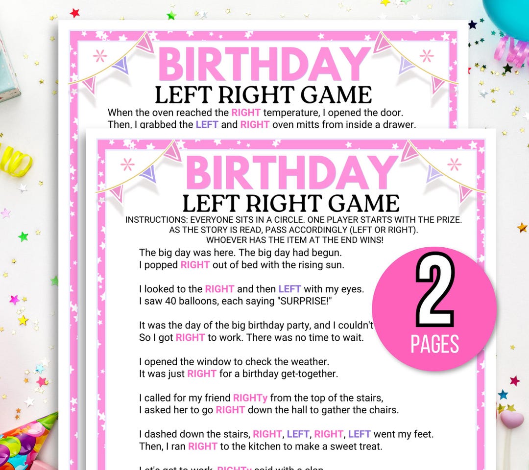 Left Right Birthday Game, Right Left Birthday Game, Girls Birthday Pass ...