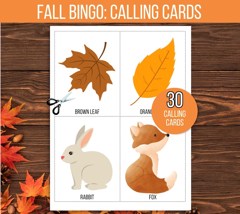 Fall Bingo, 30 Fall Bingo Cards, Fall Picture Bingo, Autumn Bingo ...