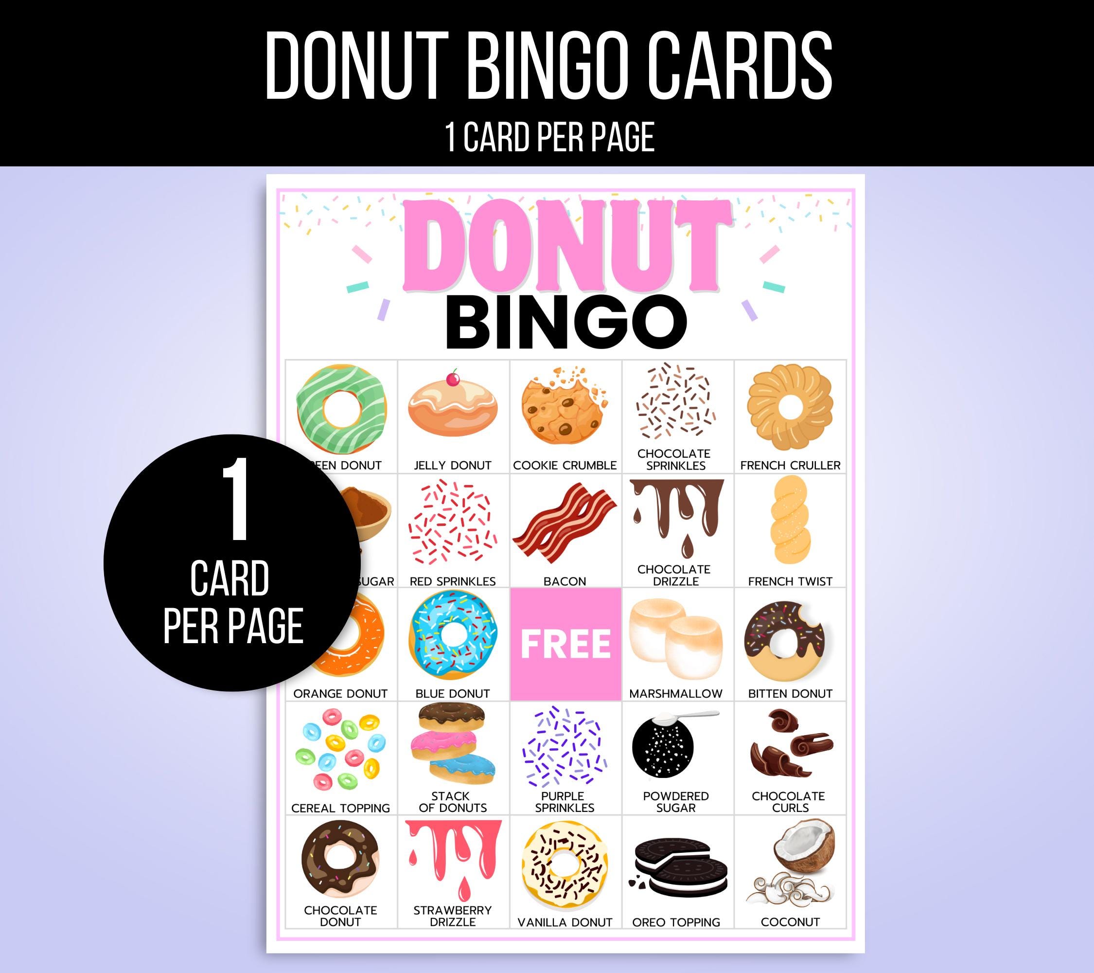 Donut Bingo, 60 Printable Donut Bingo Cards, Donut Birthday, Donut ...